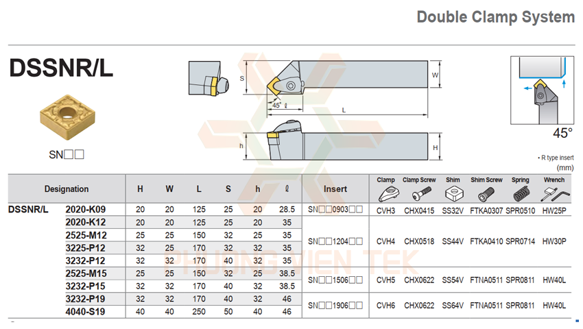 Cán Dao Tiện Ngoài DSSNR/L Korloy (Double Clamp)